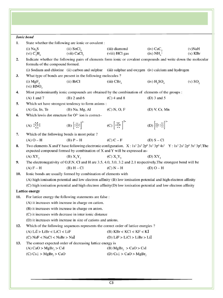 Chemical Bonding Practice Questions | PDF