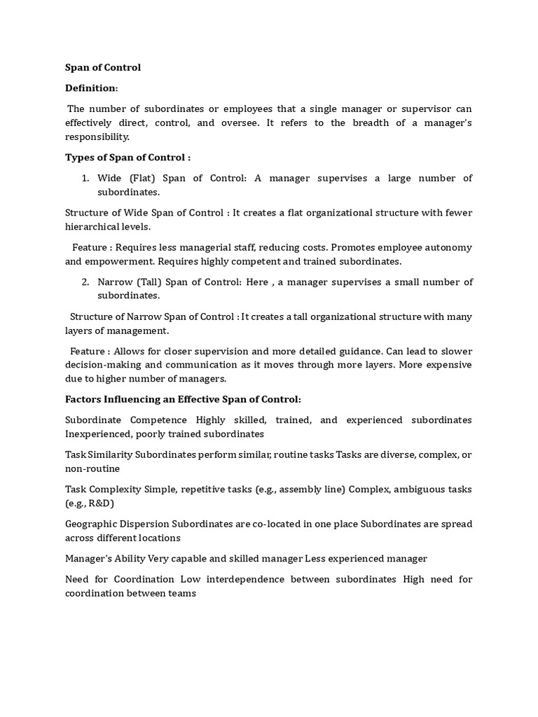 Span of Control: Types and Factors | PDF