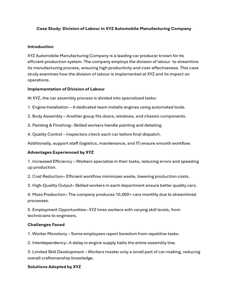 Division of Labour in Auto Manufacturing | PDF | Division Of Labour ...