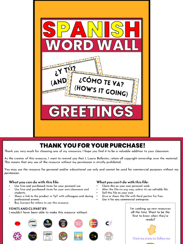 Spanish Greetings Word Wall Spanish Worksheets and More | PDF