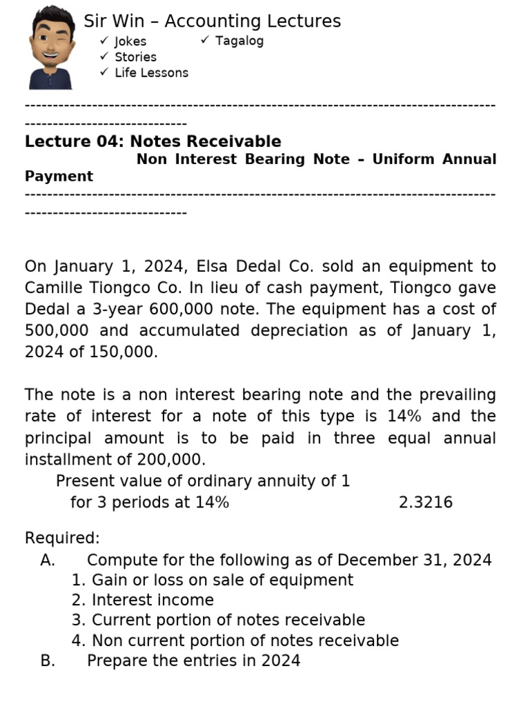 Lecture 04 Non Interest Bearing Note Installment | PDF