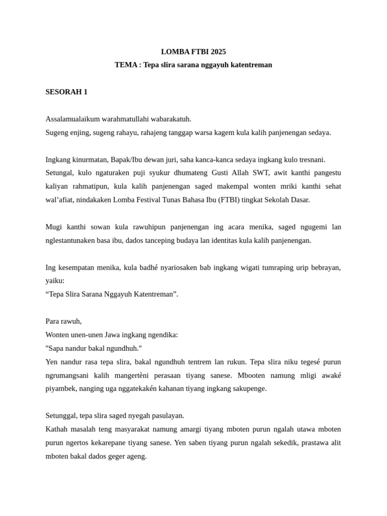 Lomba Ftbi 2025 - Sesorah | PDF