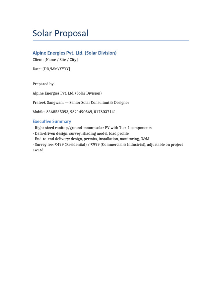 Alpine Energies Detailed Solar Proposal | PDF | Photovoltaic System ...