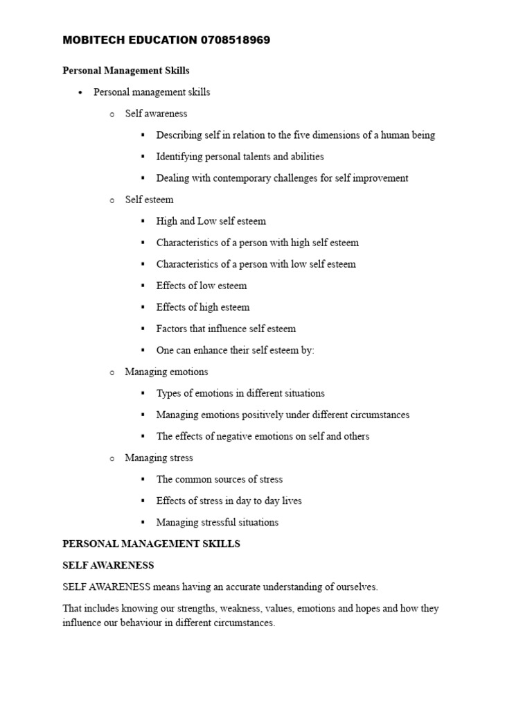 Personal Management Skills Guide | PDF | Self Esteem | Emotions