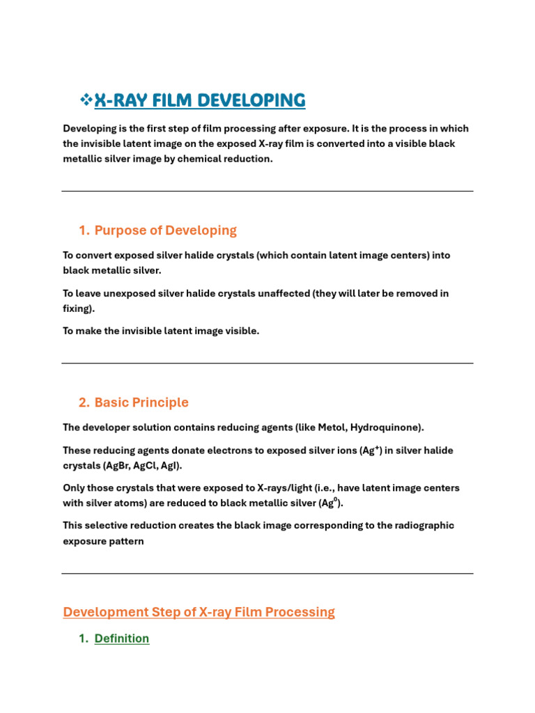 X-Ray Film Developing Process Explained | PDF | Chemistry | Chemical ...