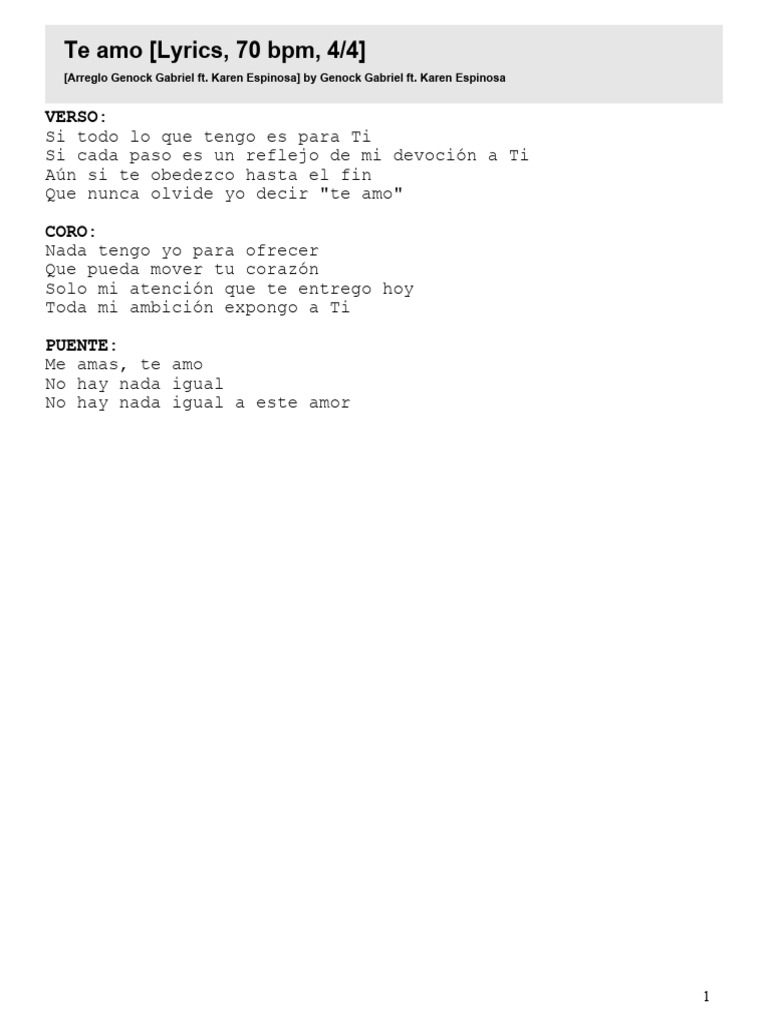 Te Amo - Lyrics-1 | PDF