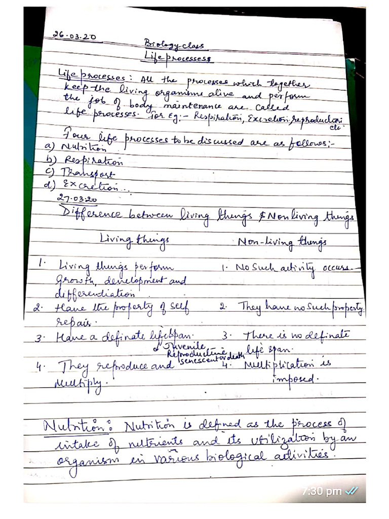 Life Processes Class X Notes Handwritten | PDF