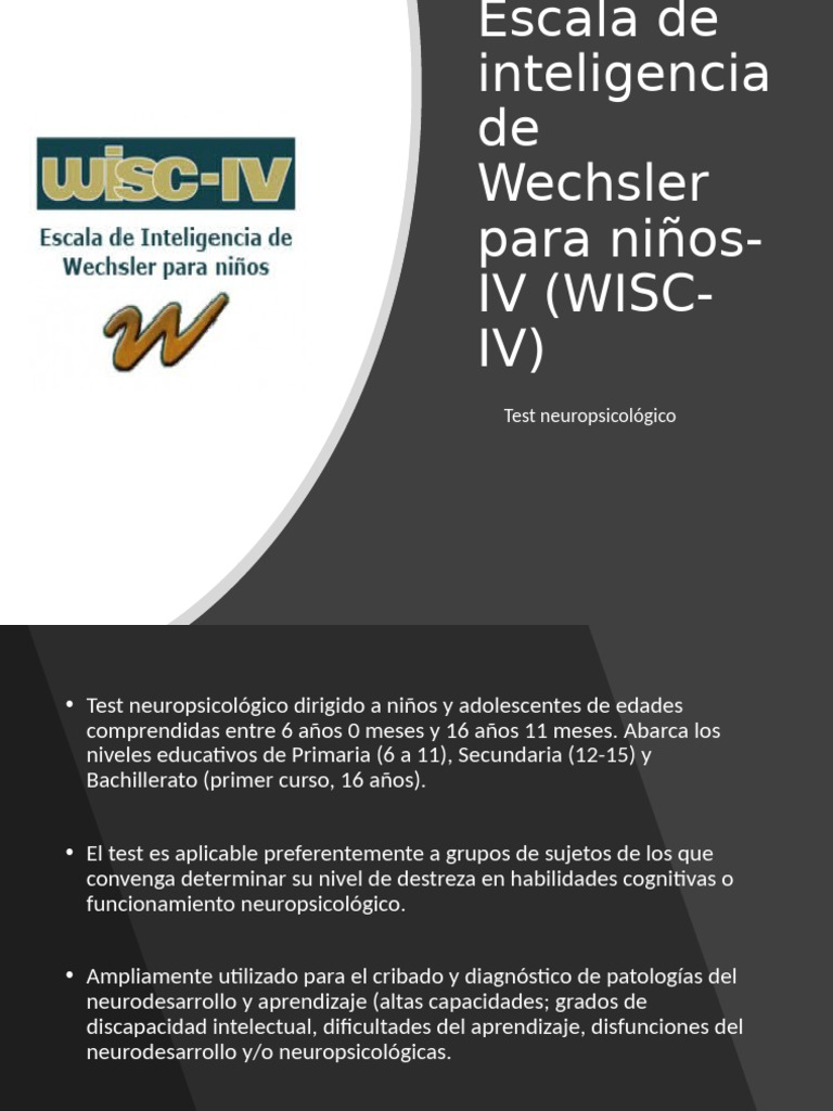 Test WISC-IV: Evaluación Cognitiva Infantil | PDF | Inteligencia ...