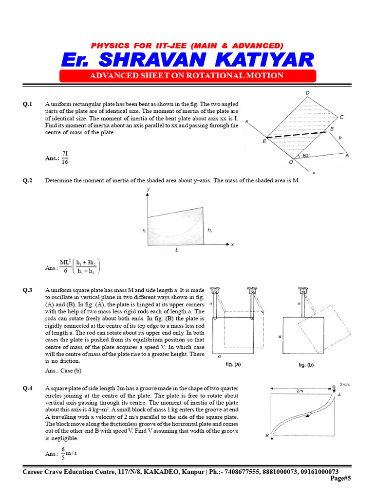 Answer Advanced Sheet On Rotational Motion | PDF | Rotation | Mass