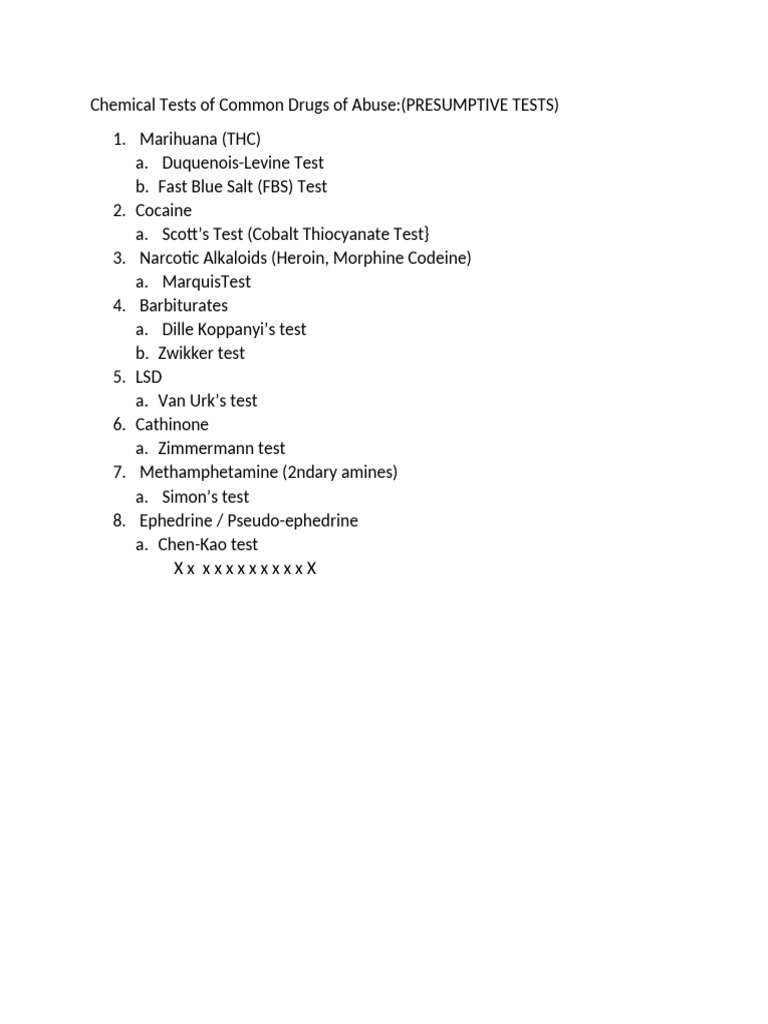 Chemical Tests of Common Drugs of Abuse Presumptive Test | PDF