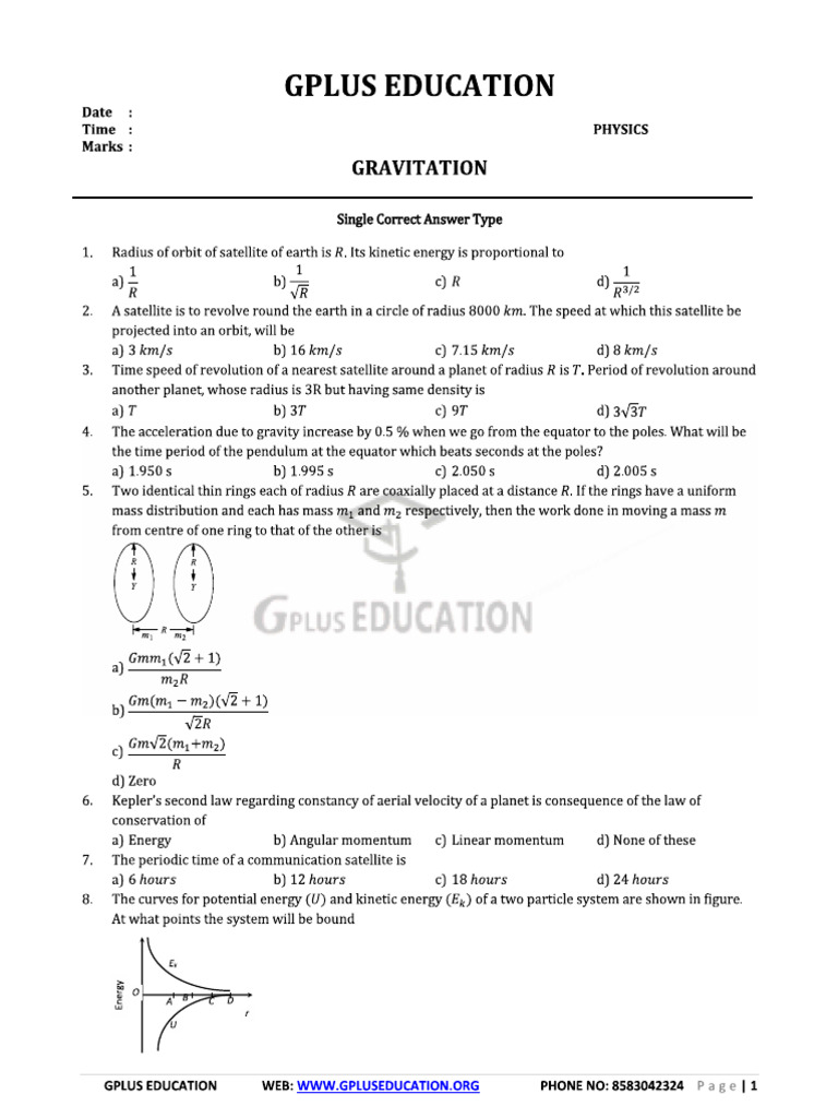 Gravitation (MCQ) | PDF