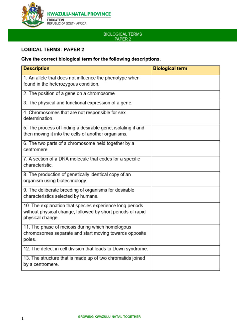 Biological Terms and Definitions Guide | PDF | Gene | Genetics