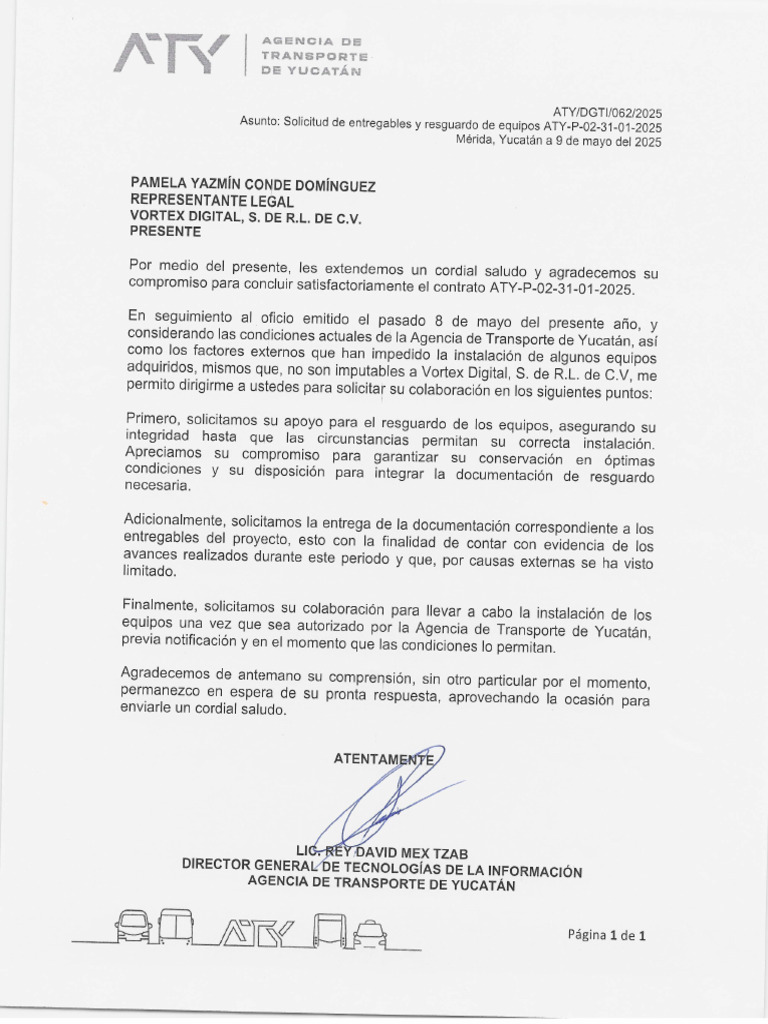 Respuesta Aty A Vortex Estatus de Proyecto 09may25 | PDF