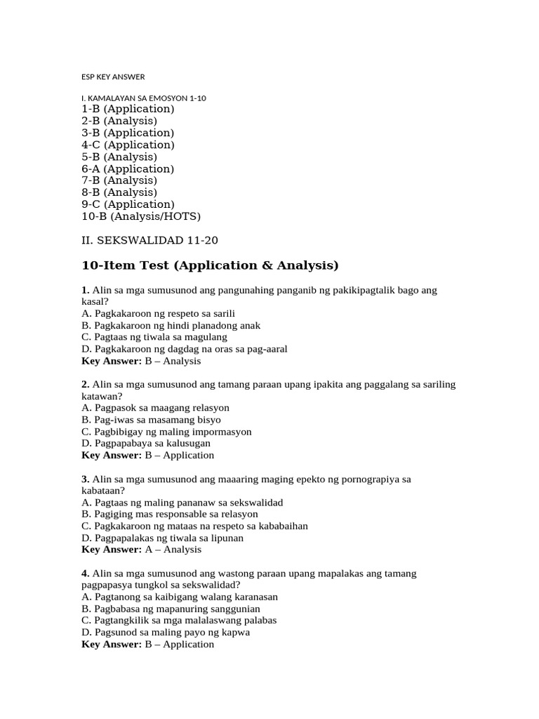 Esp Key Answer | PDF