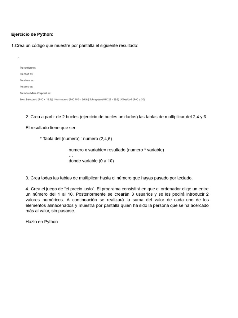 Ejercicios de Python Practicar Examen | PDF