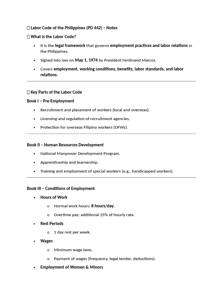 Labor Code of the Philippines Overview | PDF | Employment | Labour Law