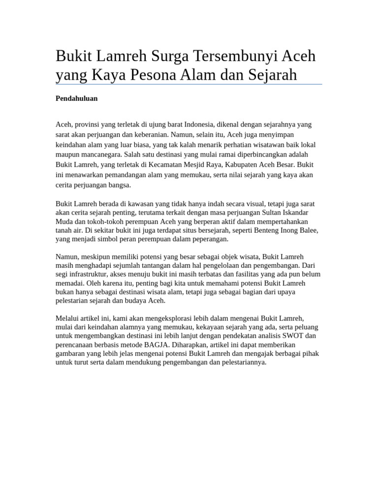 Pesona Bukit Lamreh: Wisata Alam & Sejarah | PDF