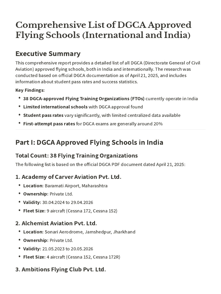 Comprehensive List of DGCA Approved Flying Schools (International and ...