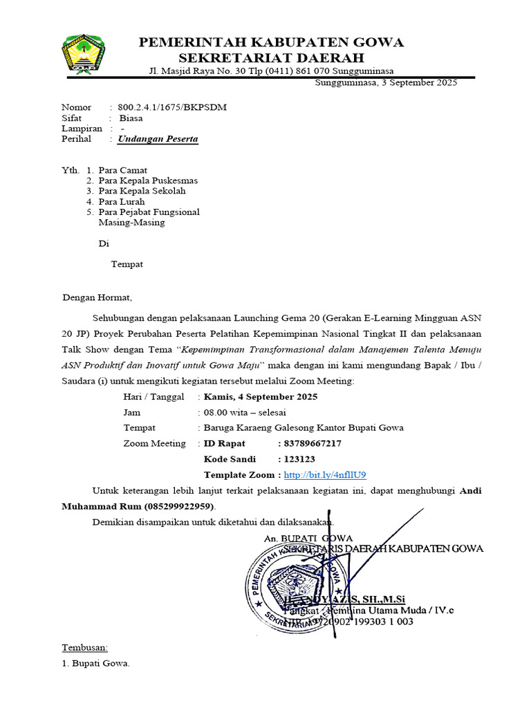 Undangan Launching Gema 20 ASN Gowa | PDF
