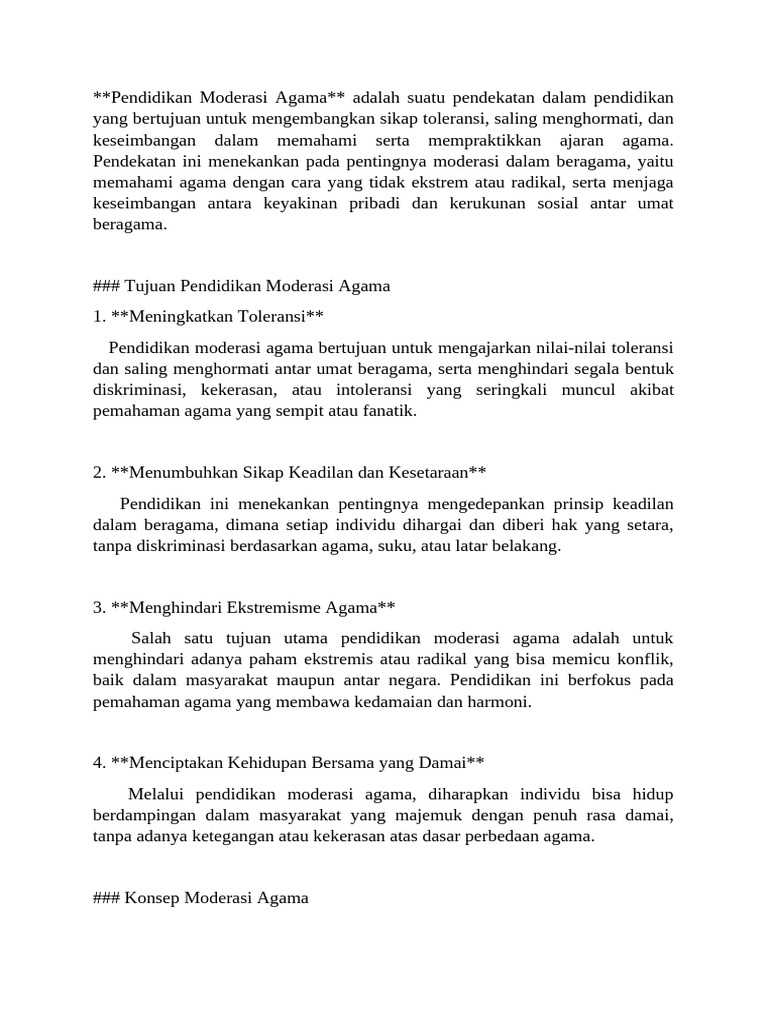 Pendidikan Moderasi Agama untuk Toleransi | PDF