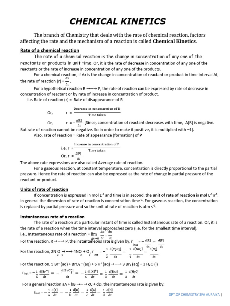 Complete Note of Chemical Kinetics | PDF | Reaction Rate | Activation ...