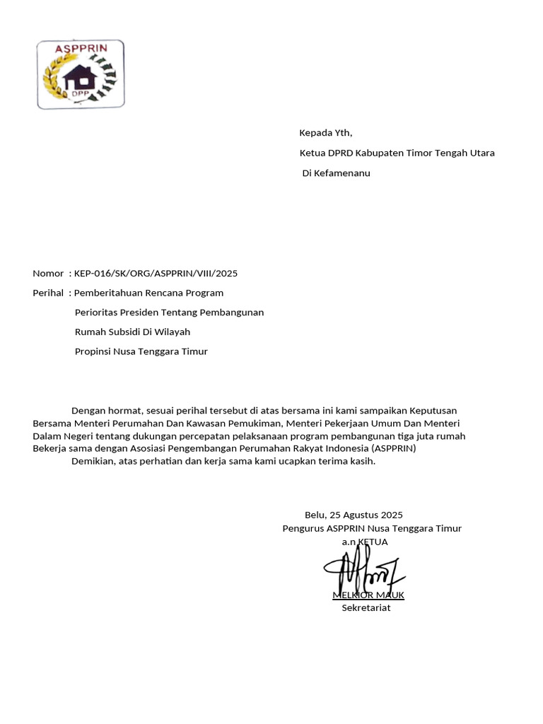 Surat Tembusan DPRD Ttu | PDF