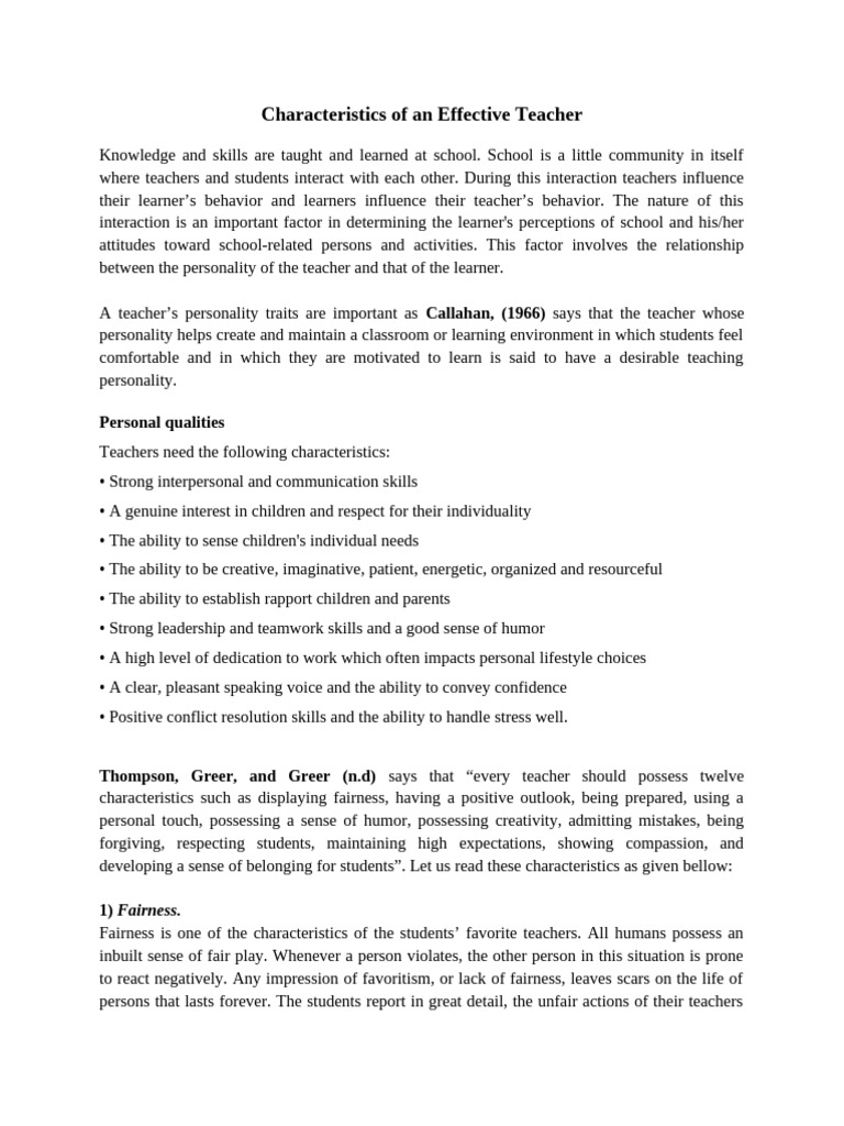 Characteristics of An Effective Teacher | PDF | Teachers | Learning