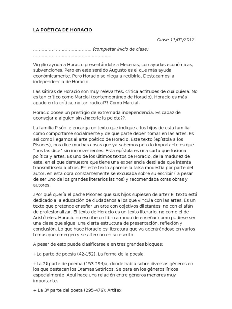 LA POÉTICA DE HORACIO | Horacio | Retórica | Prueba gratuita de 30 días ...