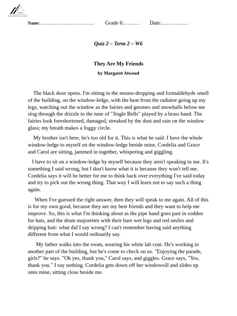 Quiz 2 - TERM 2 - W6 - Grade 6 ELA - Dahlia | PDF