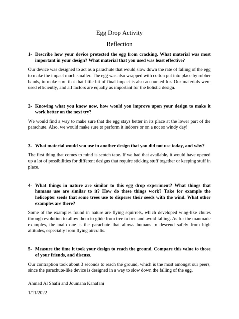 Nature and Design in Egg Drop Experiment | PDF