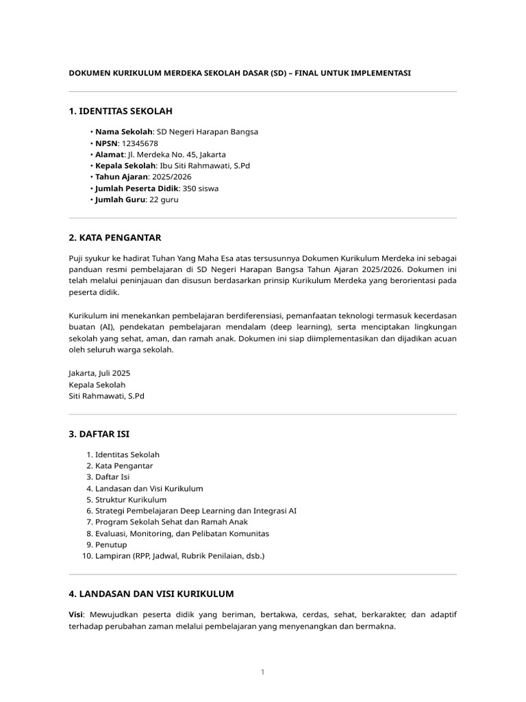 Format Kurikulum Merdeka SD 2025/2026 | PDF