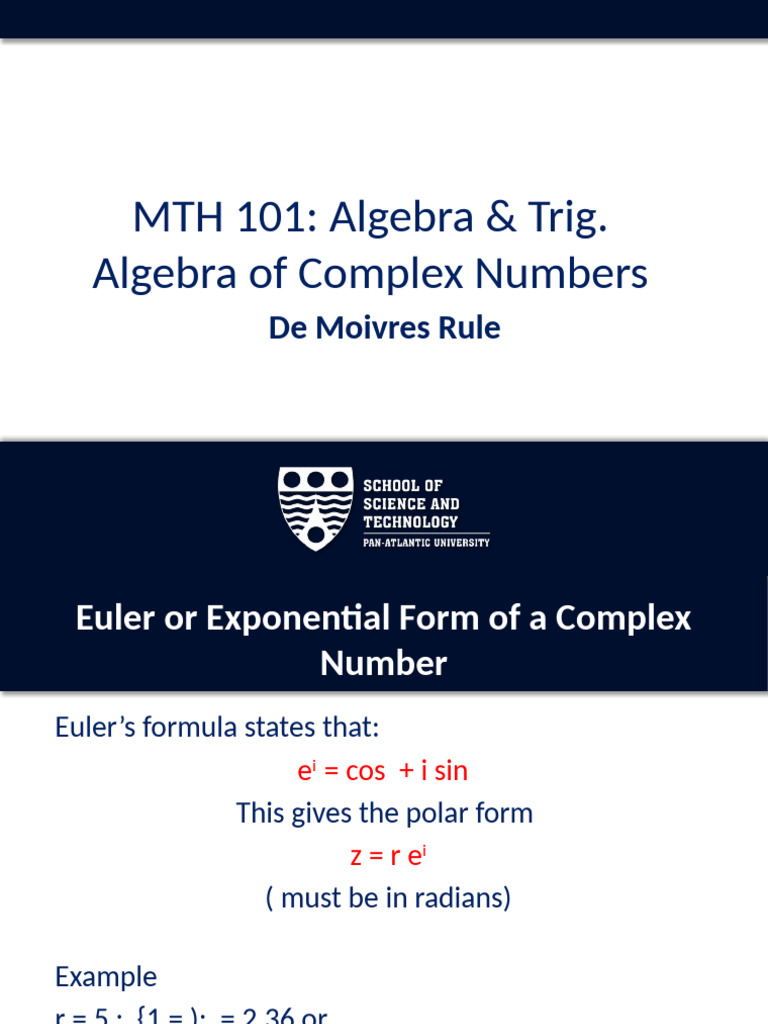 Week 11 - Algebra of Complex Numbers 2 - DE MOIVRES THEOREM 23 | PDF ...