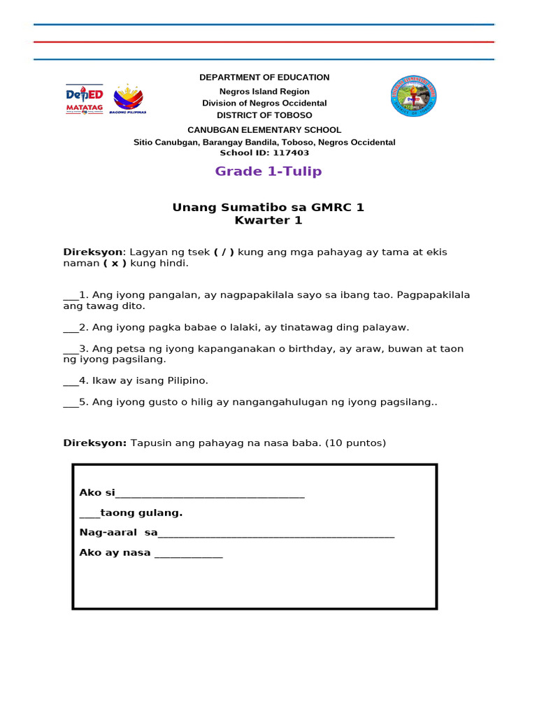 1st Summative Test In Gmrc Q1 Pdf