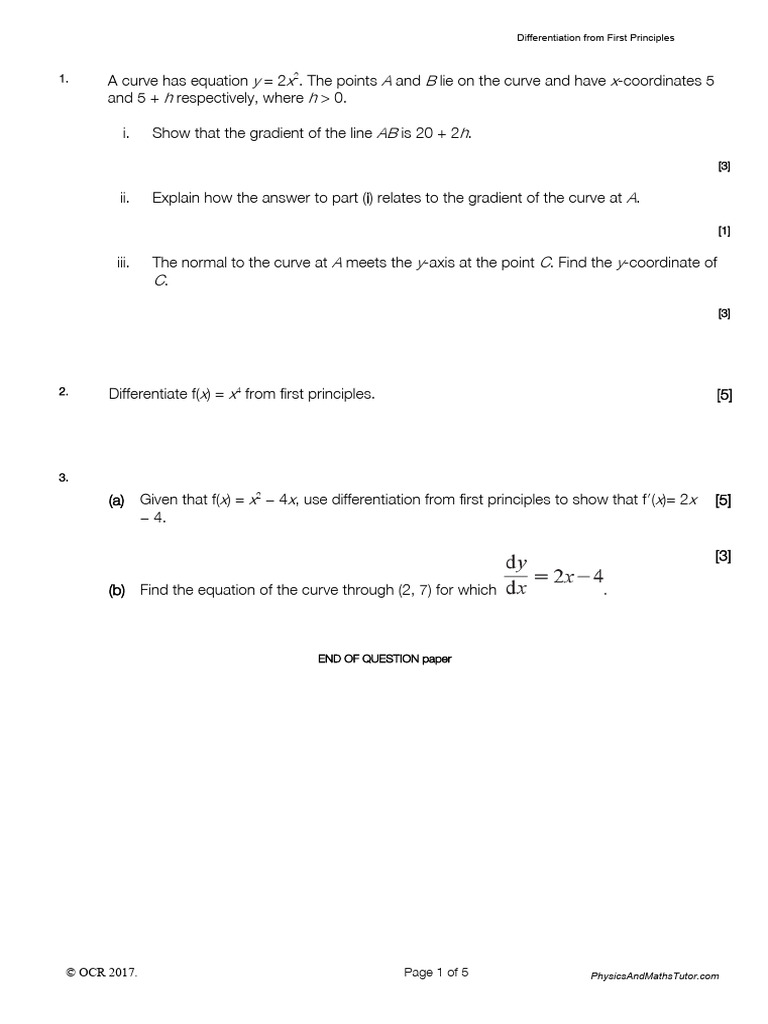 downloadMathsA LevelPureDifferentiation 1OCR Set ADifferentiation20from20First20P | PDF ...