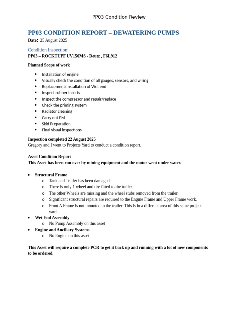 PP03 Condition Report 25 August 2025 | PDF