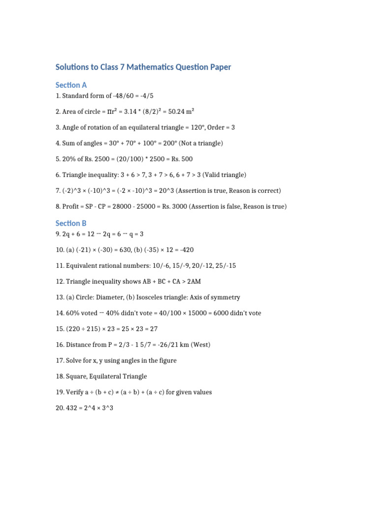 Class7 Math Solutions | PDF
