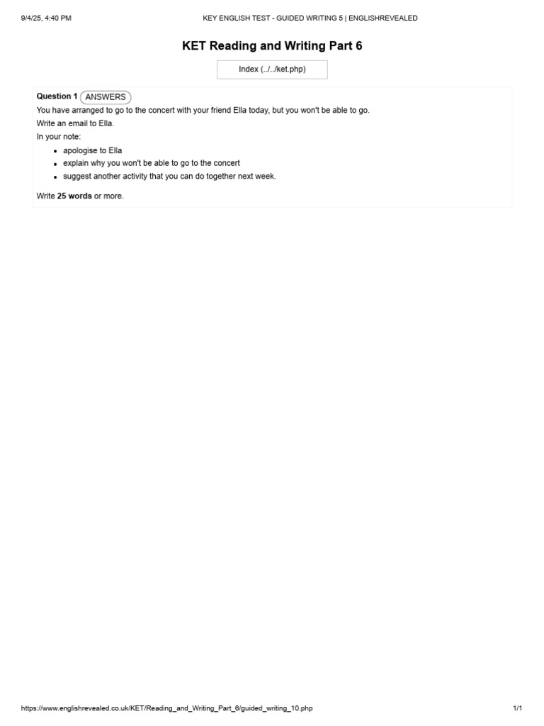 Key English Test - Guided Writing 5 - Englishrevealed | PDF