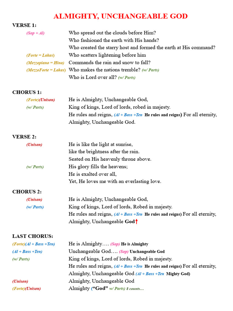 Almighty Unchangeable God Lyrics | PDF