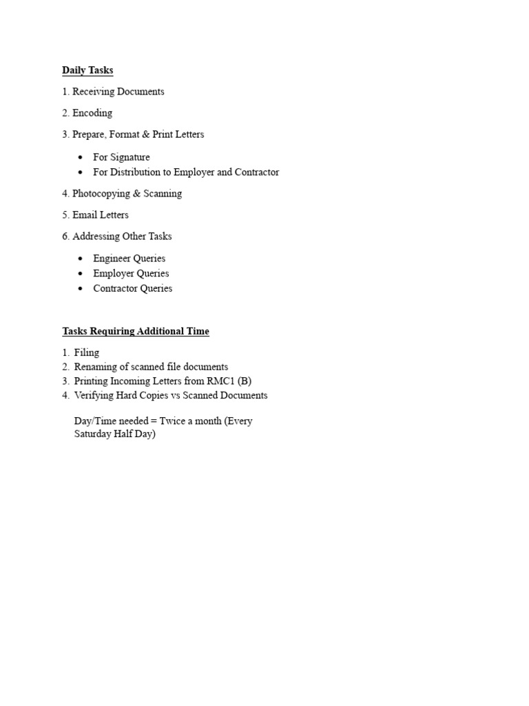 Daily Tasks | PDF