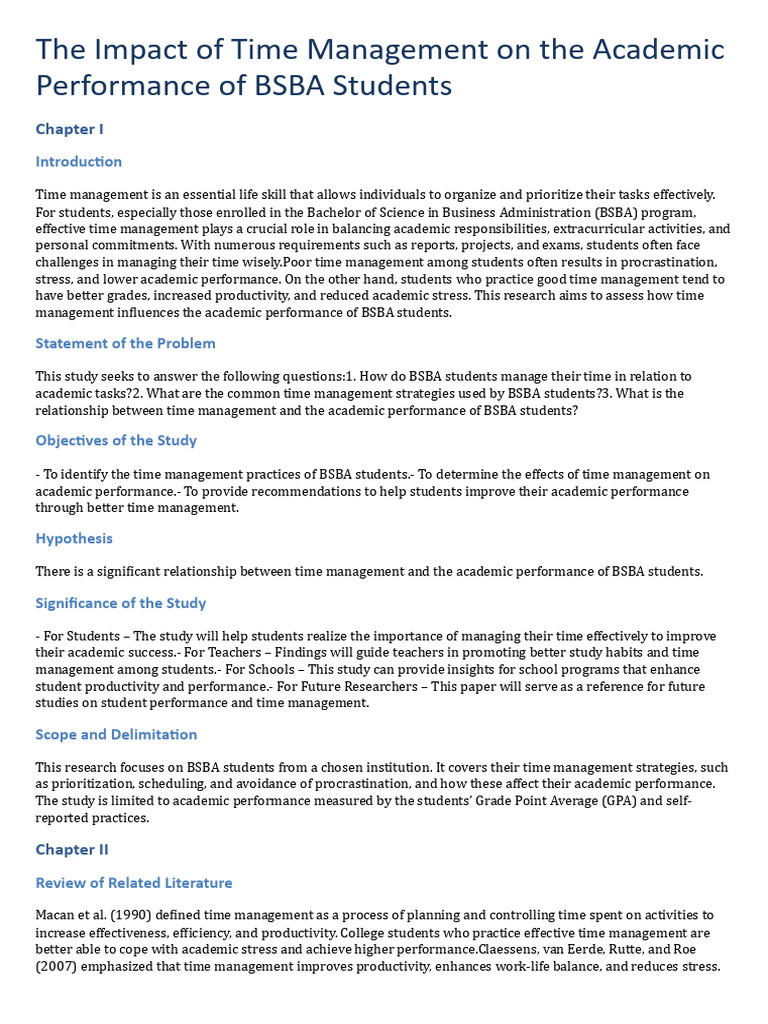 Time Management's Effect on BSBA Grades | PDF | Time Management ...