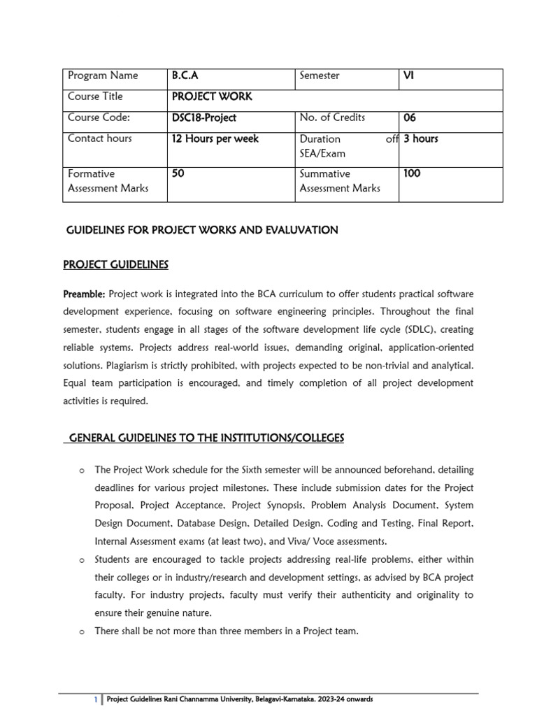 BCA Project Guidelines RCU 2023 24 | PDF | Software Testing | Evaluation