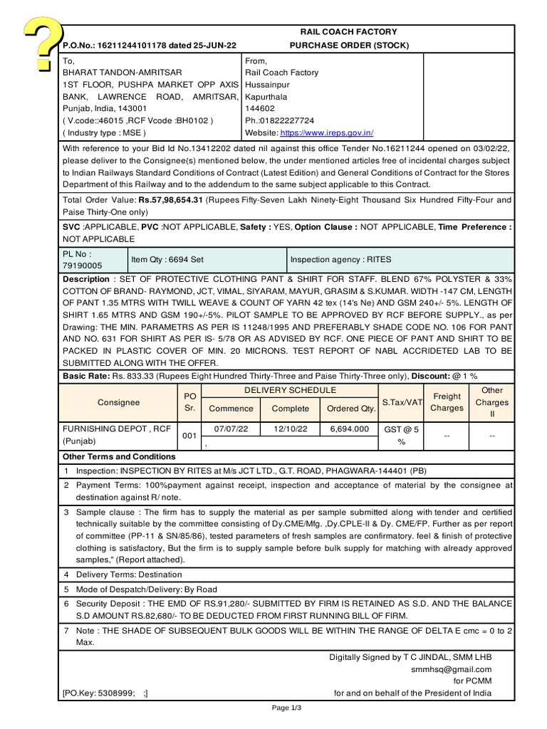 Purchase Order for Protective Clothing | PDF | Taxes