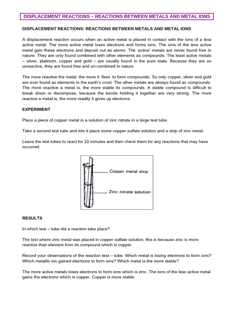 Displacement Reactions | PDF | Chemical Compounds | Silver