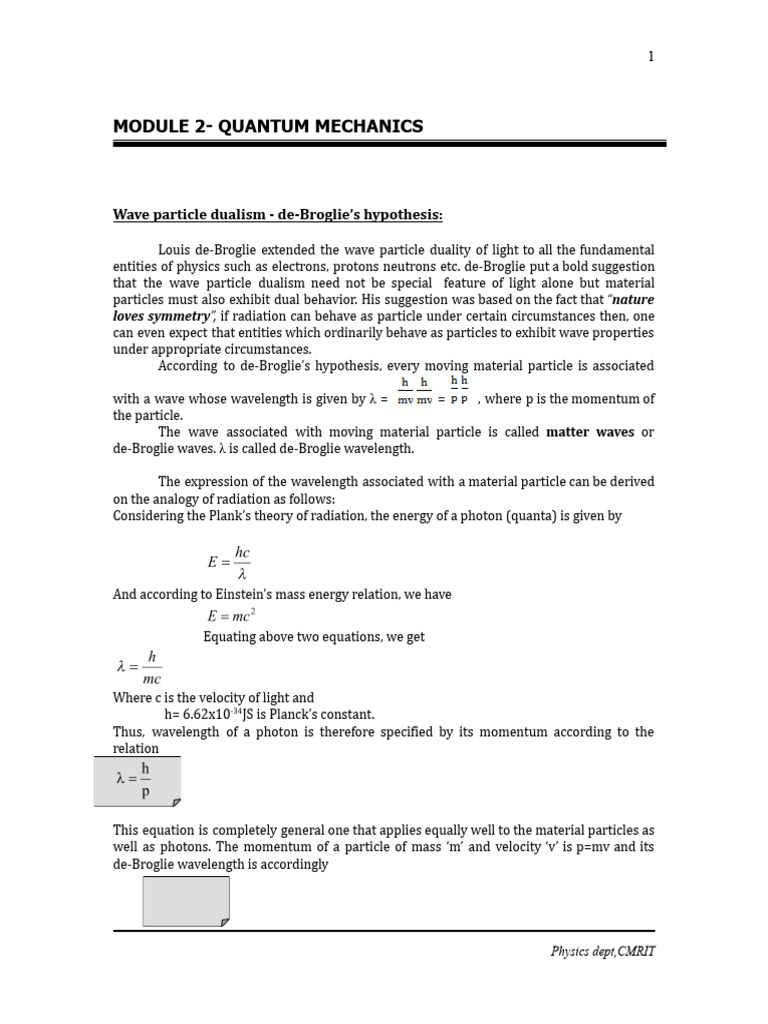 Module - 2 Quantum Mechanics | PDF | Waves | Schrödinger Equation