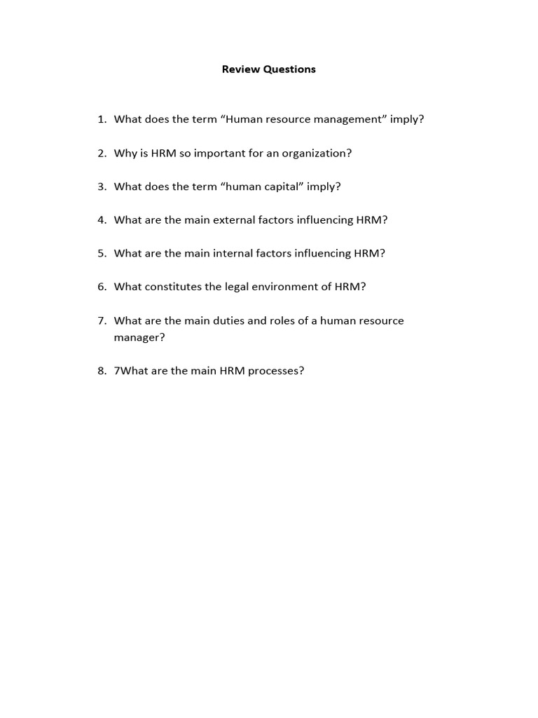 Essential HRM Review Questions Guide | PDF