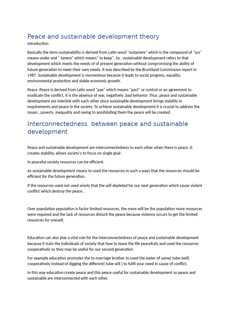Peace and Sustainable Development Theory | PDF | Sustainable ...
