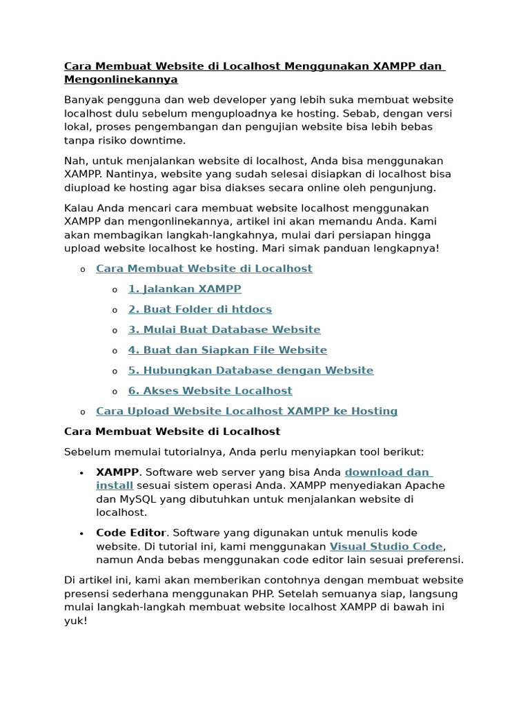 Cara Membuat Website Di Localhost Menggunakan XAMPP Dan Mengonlinekannya | PDF