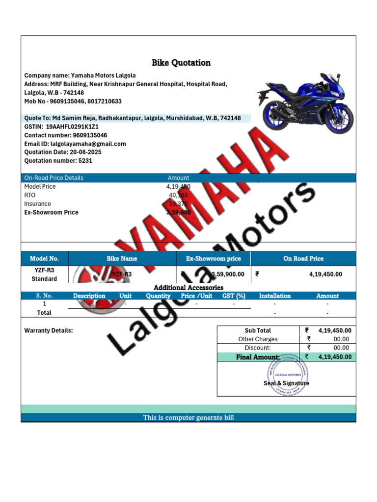 Bike Quotation Format 2 | PDF