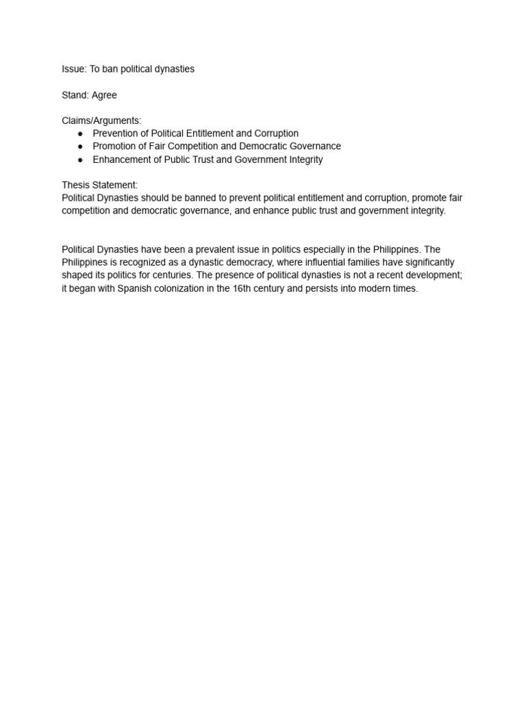 Ban on Political Dynasties: Key Arguments | PDF