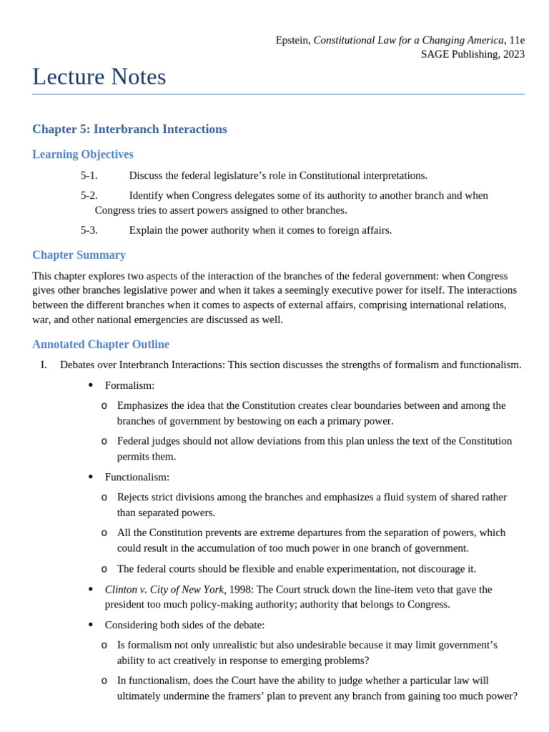 Interbranch Interactions in Constitutional Law | PDF | United States ...